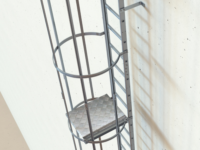 Échelle Crinoline en Aluminium : Avec Paliers de Repos Escamotable ...